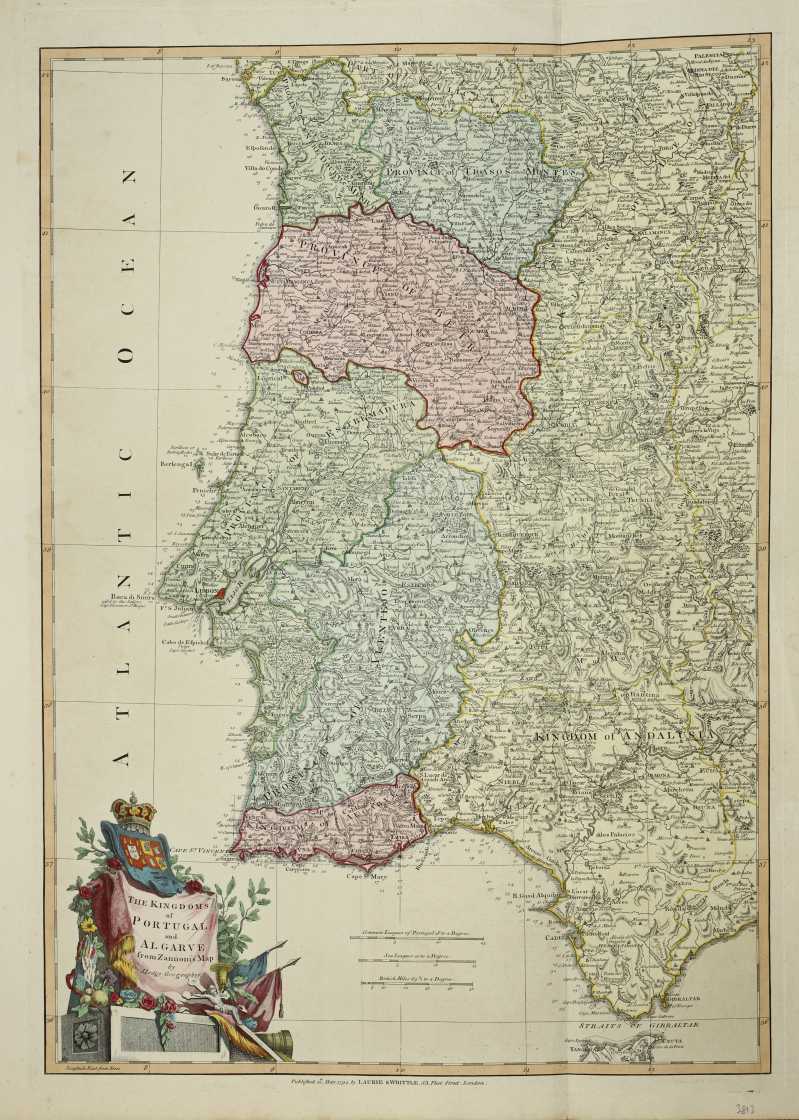 The Kingdoms of Portugal and Algarve from Zannoni's Map by J. Lodge ...