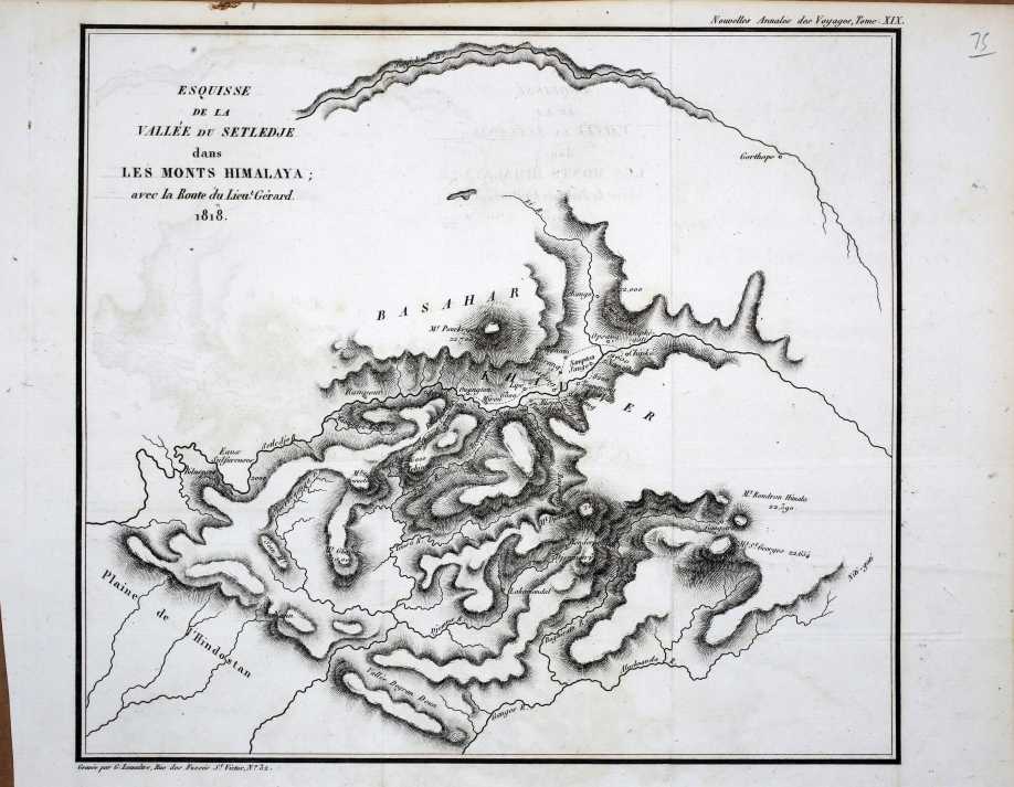 Esquisse de la Vallee du Setledje dans les Monts Himilaya avec la Route ...