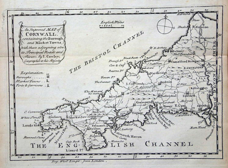 An Improved map of Cornwall containing the borough and market towns