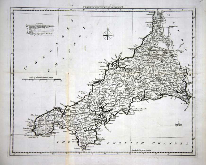 Bowles's Reduced Map of Cornwall