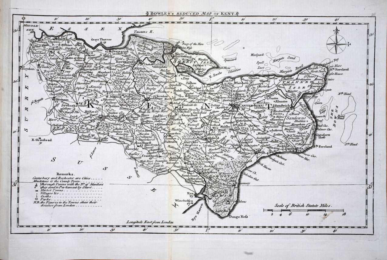 Bowles's Reduced Map of Kent