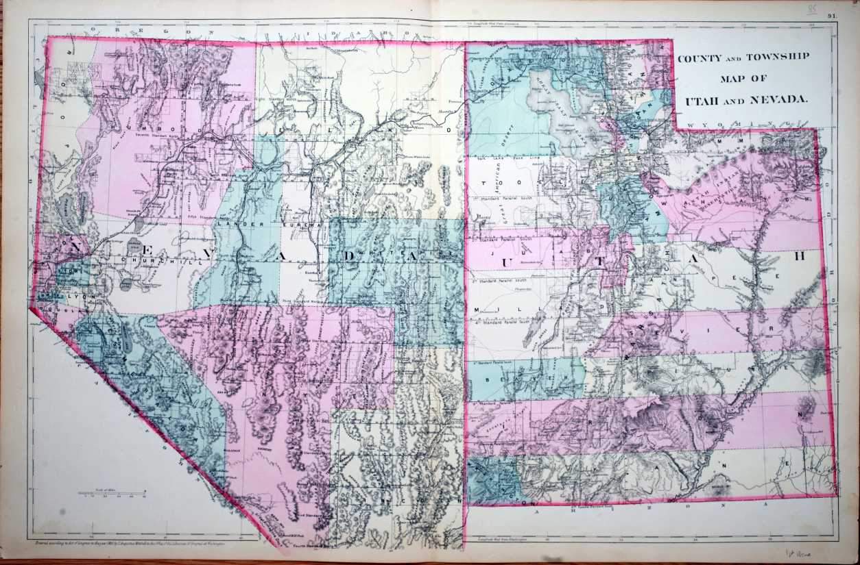 County and Township Map of Utah and Nevada