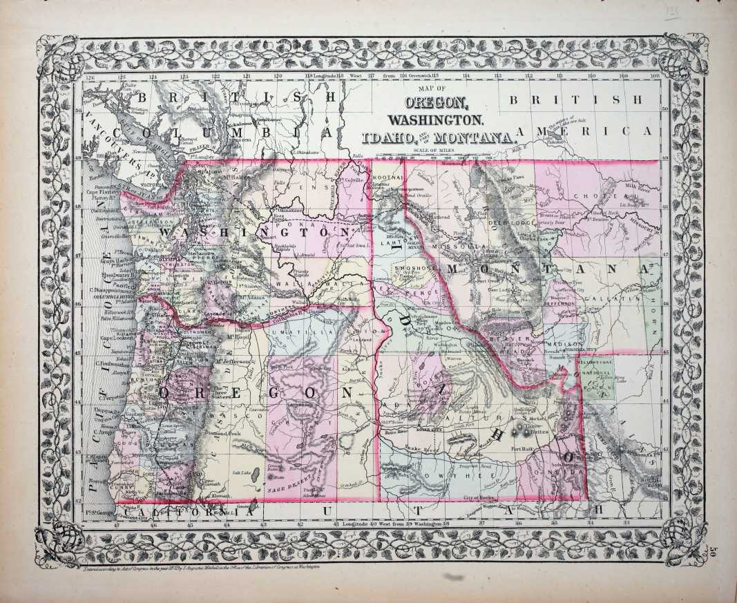 Map of Oregon, Washington, Idaho, and Part of Montana