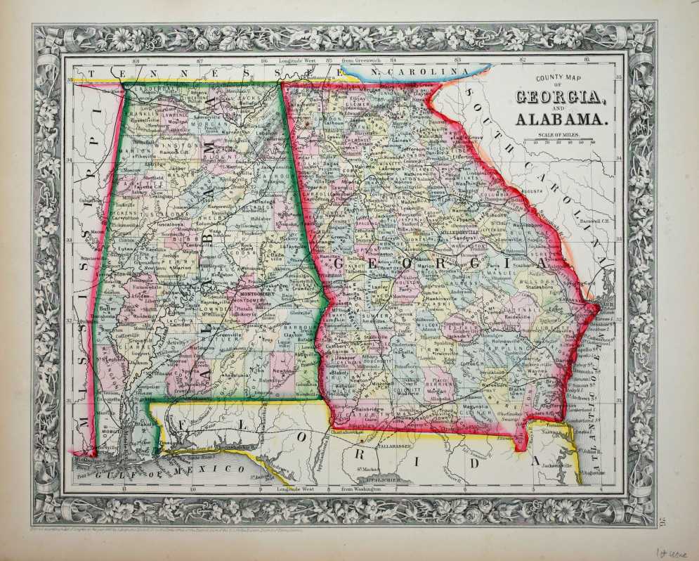 County Map of Georgia and Alabama
