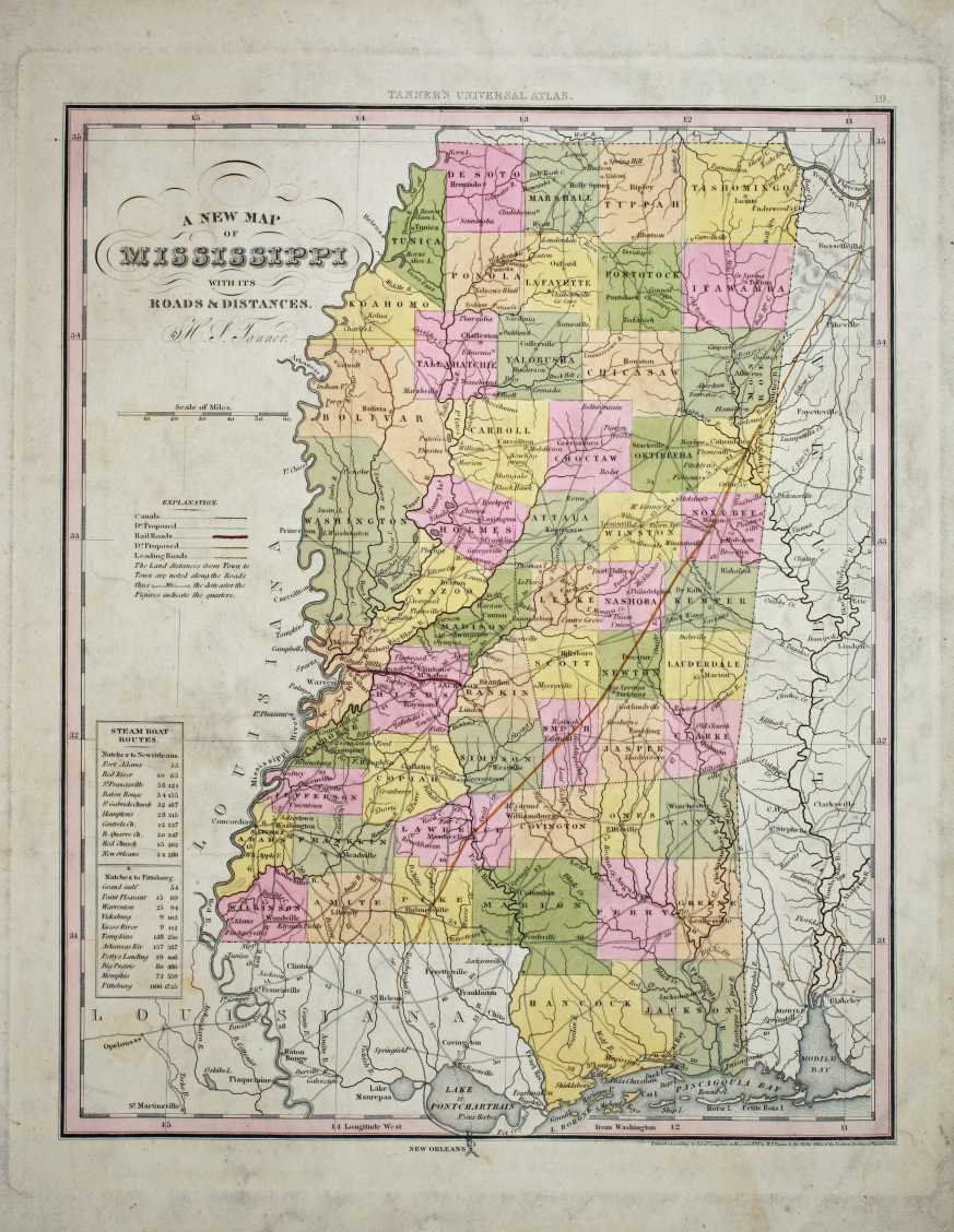 A New Map of Mississippi with its Roads & Distances