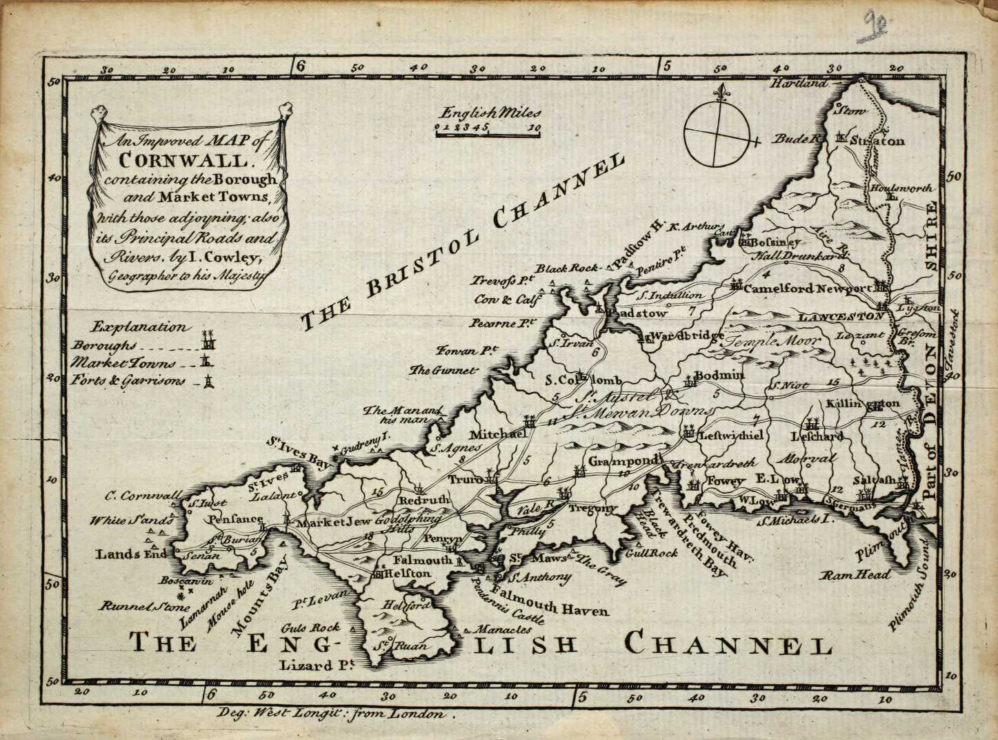 An Improved map of Cornwall containing the borough and market towns