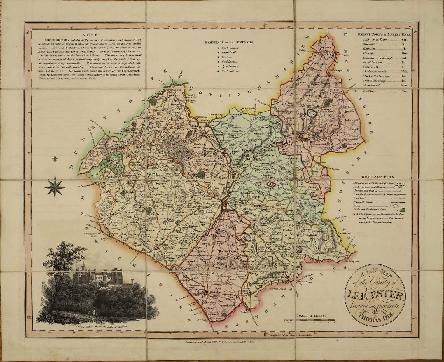 A New Map of the County of Leicester, Divided into Hundreds