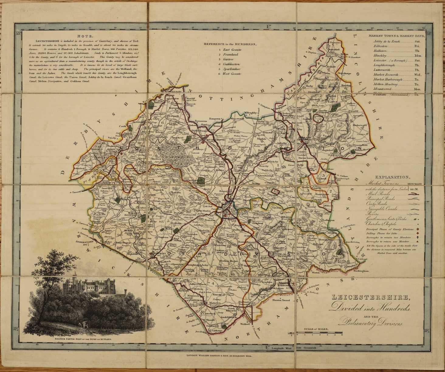 A New Map of the County of Leicester, Divided into Hundreds