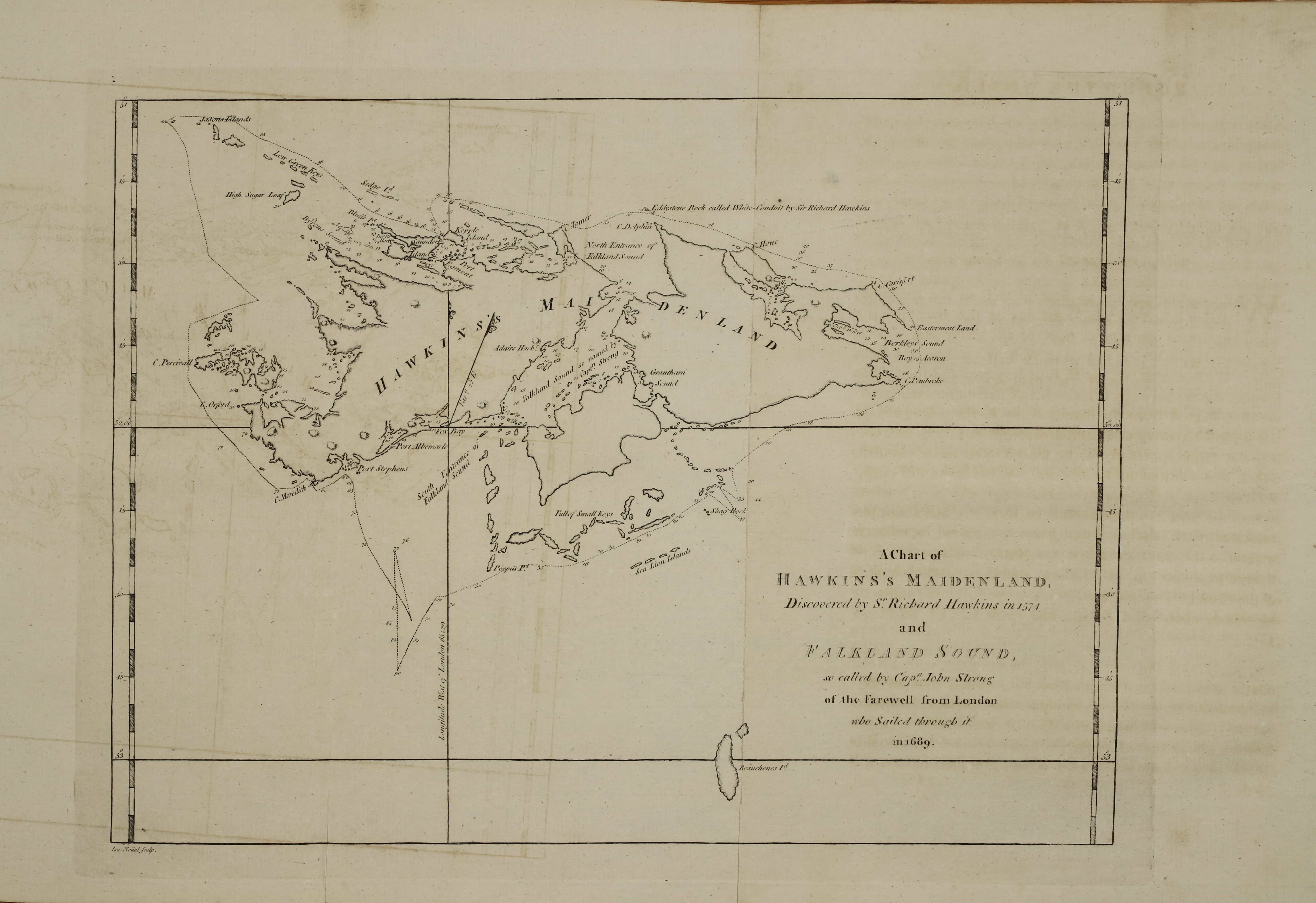 A Chart of Hawkins's Maidenland. Discovered by Sr. Richard Hawkins in ...