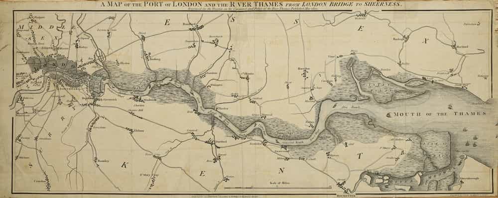 A Map of the Port of London and the River Thames from London Bridge to ...